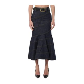 Self Portrait Indigo Denim G&uuml;rteljose Midi Rock - - Skirts - Damen - Blau - XS