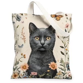 Generic Sac fourre-tout en toile motif chats russes bleus pour le shopping, 33 x 38 cm, sac d&eacute;picerie r&eacute;utilisable pour femme, animal de compagnie, peinture, 