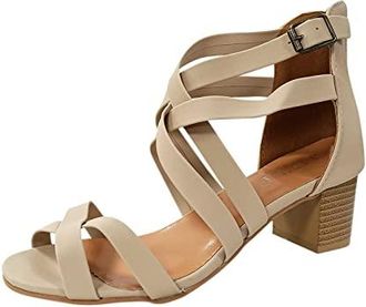 Generic Sandales pour femme avec talon &eacute;l&eacute;gant, chaussures d&eacute;t&eacute; confortables ferm&eacute;es, talon bloc antid&eacute;rapant, lani&egrave;res &agrave; boucle, orteils creux, chaussures &agrave; 