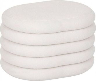 PEGANE Pouf de rangement ovale en tissu bouclette, coloris blanc - Longueur 59 x Profondeur 45 x Hauteur 40 cm