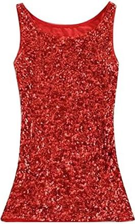Generic Hanraz Débardeur à paillettes pour femme - Haut à paillettes - Pour le Nouvel An - Métallique - Pour festival - Haut à paillettes - Tunique élégante à