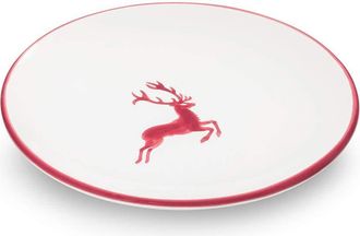 Gmundner Keramik Unterteller für Kaffeetasse, Durchmesser: 15 cm, Bordeauxroter Hirsch, handgemachte Keramik aus Österreich