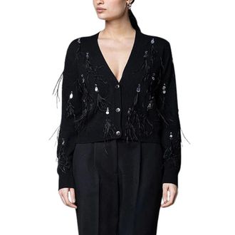 Kaos Kaos - Cardigan orn&eacute; &agrave; col en V - Femme - Pulls - Noir - Taille: 38 FR