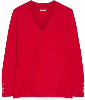 Fiorella Rubino Femme, Pulls, Rouge, Taille: 44 FR Pull &agrave; col en V avec boutons aux poignets