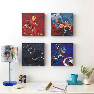 Idea Nuova Leinwand-Kunstdrucke Marvel Avengers f&uuml;r Kinder, 4-teiliges Set, Wanddekoration, jeweils ca. 28 x 28 cm