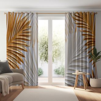 Generic Vorh&auml;nge Retro-Stil Pflanzen Palmenbl&auml;tter, Wei&szlig; Verdunkelungsvorhang 2er Set - Thermovorhang f&uuml;r Deko Wohnzimmer Schlafzimmer Gardinen mit &Ouml;sen H215 