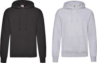 Fruit Of The Loom 2er Classic Hooded Sweat Set Herren Kapuzenpullover Sweatshirt M L XL 2XL 3XL 4XL 5XL Farbsets & HLKauf-Block (1x Schwarz & 1x Grau & 1x HLKauf-Block)