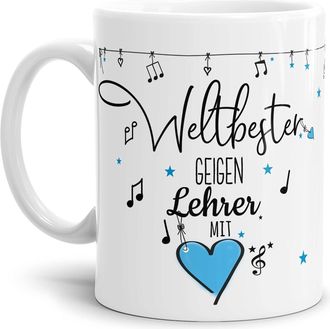 Tassendruck Berufe Tasse - Weltbester Geigen Lehrer - Geschenk für den weltbesten Musiklehrer, Musikunterricht, Lehrer - Keramik Weiß, 300 ml I Geige