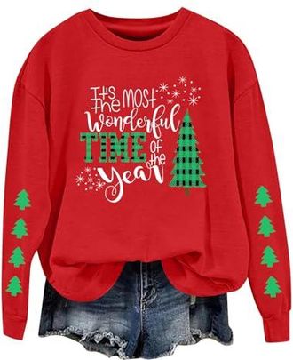 Generic HUIFUAO Sweat de Noël amusant pour femme avec inscription « Its The Most Wonderful Time of The Year » - Grande taille - Tenue de Noël à manches longue