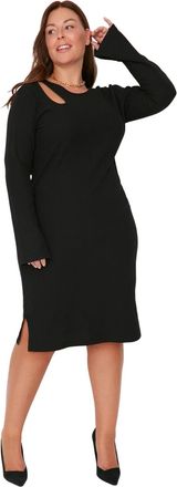 Trendyol Error Woman Mini A-Linie V-Ausschnitt Webstoff Kleid, Schwarz, 3XL Größen