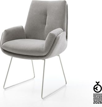 DELIFE Esszimmerstuhl Clea-Flex Strukturstoff Soft Grau Kufengestell Edelstahl, Esszimmerst&uuml;hle