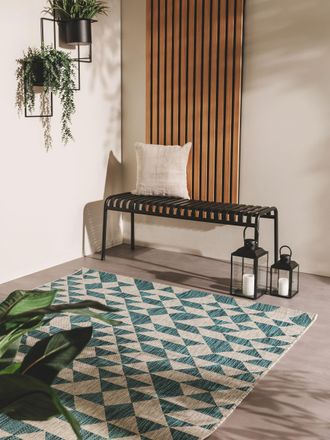 benuta Nest Teppich Cleo - Blau 160x230 cm - Kunstfaser - Outdoor geeignet - Rechteckig & im Style: Geometrisch, Retro - Pflegeleicht f&uuml;r Wohnzimmer Schlafzi