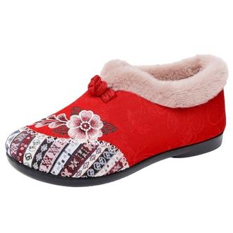 Generic Bottines dhiver chaudes &agrave; motif floral pour femme, doubl&eacute;es de fourrure, chaudes en peluche, semelle souple antid&eacute;rapante, chaussures de tous les jour