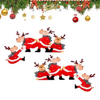 Generic Holz Weihnachten T&uuml;rstopper - Pinguin Weihnachtsmann Elch Design 2-teilige Dekoration f&uuml;r Ihr Ferienhaus, Saisonales Dekorationsset mit einfachen Aufh