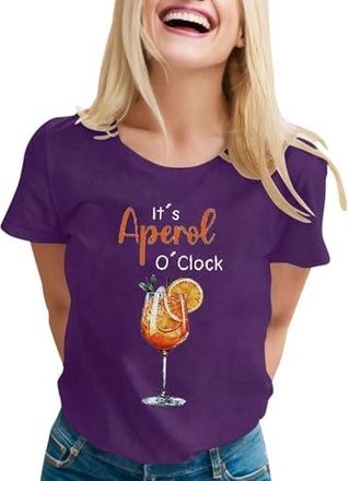 Generic T-shirt pour femme - Costume Aperol Spritz - Col rond - T-shirt d&eacute;t&eacute; amusant - Pour cocktail, f&ecirc;te, &eacute;v&eacute;nements - T-shirt d&eacute;contract&eacute; l&eacute;ger - T-shirt a
