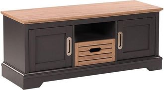 Beliani Meuble TV design Traditionnel en Panneau à Particule Gris et Bois Clair composé de 2 Portes et dun Tiroir pour Salon Rétro Beliani