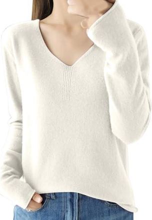 Generic Pull en tricot pour femme avec col en V - Couleur unie - Classique - Confortable - D&eacute;contract&eacute; - Manches longues - Coupe ajust&eacute;e - L&eacute;ger - Tendance - 
