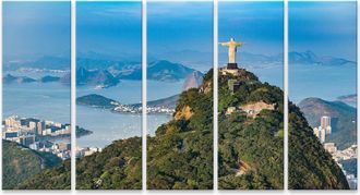 Islandburner Bild auf Leinwand von Luftaufnahme von Rio De Janeiro. Corcovado Berg mit Statue von Christus dem Erlöser mit Blick auf die Landschaft von Rio De Jane