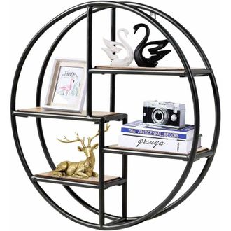 Costway Costway - tag&egrave;res Murales Ronde de Style Industrielle avec 4 Etag&egrave;res Dimensions : &oslash; 55 x 11 cm Mat&eacute;riel de Fixation Inclus