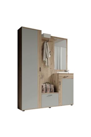 CARRYHOME Garderobe Jens, Grau, Eiche, Holzwerkstoff, 6-teilig, 1 Schubladen, 145x184x29 cm, stehend, Garderobe, Garderoben-Sets & Serien, Garderoben-Sets