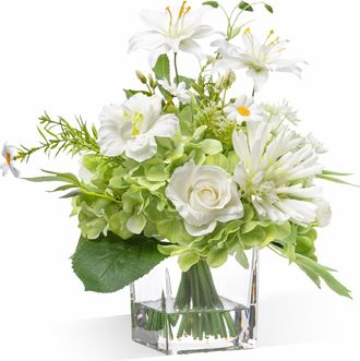 WELL KNOWN STUDIOS K&uuml;nstliche Blumen in Vase mit k&uuml;nstlichem Wasser, Seidenrosen, Pfingstrosen, Lilien, Blumenstrau&szlig; mit Glasvase f&uuml;r Zuhause, Geburtstag, Party, Hochzei