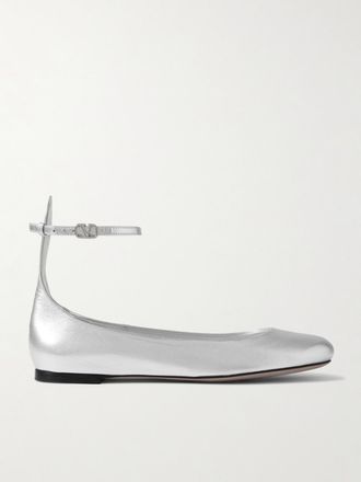 Valentino Garavani Tan-go Ballerinas Aus Leder In Metallic-optik - Silber