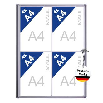 Maul Schaukasten A4 MAULextraslim | Schaukasten Vitrine mit 4x DIN A4 Seiten | Infotafel mit Aluminiumrahmen und Glast&uuml;r | Platzsparende flache Bauweise | 