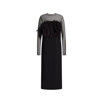 Alberta Ferretti Robe longue Enver en satin avec plumes et manches en mousseline - Femme - Robes - Noir - Taille: 36 FR