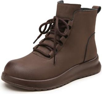 Generic Bottes de neige plates pour femme - Confortables - Bout rond - Lacets - Chaussures dhiver chaudes avec fermeture &eacute;clair lat&eacute;rale, marron, 38.5 EU