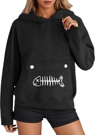 Generic Vestes &agrave; capuche pour femmes 2026 - Doubl&eacute;es en polaire - Col rond - Tendance dautomne - D&eacute;contract&eacute; - Pull &agrave; cordon de serrage, Noir, XXL