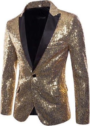 Generic Robe de bal des ann&eacute;es 80 &agrave; paillettes pour homme avec queue-de-morue Disco Robe de soir&eacute;e veste &agrave; paillettes brillantes Blazer pour homme, dor&eacute;, XXL