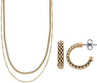 Skagen Damen Merete Gold-Ton Edelstahl Halskette und Ohrringe, Set