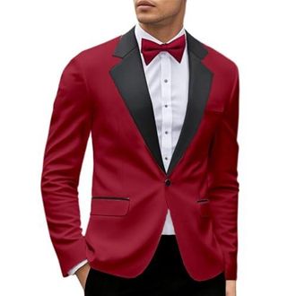 Generic Veste pour homme coupe ajust&eacute;e avec revers contrast&eacute;s - Blazer &eacute;l&eacute;gant pour mariage, carnaval, f&ecirc;te - Veste de costume pour homme &agrave; un bouton festif p