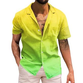 Generic Chemise boutonn&eacute;e &agrave; manches courtes pour homme, chemise tendance, col d&eacute;contract&eacute;, t-shirt &agrave; manches courtes pour homme, couleur d&eacute;grad&eacute;e, haut de f&ecirc;t