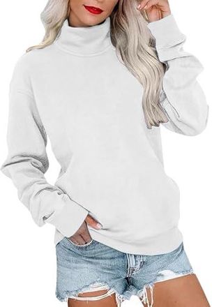 Generic Sweatshirts pour femmes, pulls pour femmes, couleur unie, haut surdimensionn&eacute;, col rond, manches longues, automne hiver, d&eacute;contract&eacute;, confortable, ten