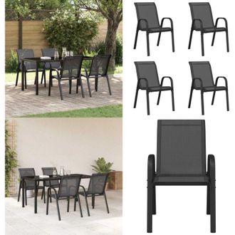 vidaXL Stapelbare Gartenst&uuml;hle 4 Stk. Schwarz Textilene - Balkonst&uuml;hle - Stuhl