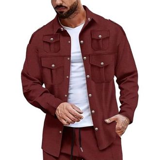 Generic Chemise boutonn&eacute;e pour homme avec poche, chemise &agrave; manches longues, chemise gaufr&eacute;e, col &agrave; revers, chemise dext&eacute;rieur respirante, d&eacute;contract&eacute;e, haut d