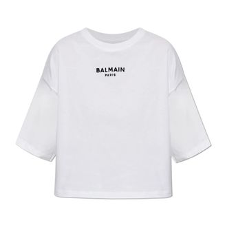 Balmain Cropped T-Shirt mit gesticktem Logo - - Tops - Damen - Wei&szlig; - S