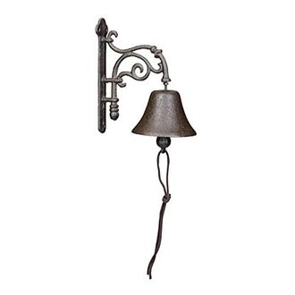 Relaxdays T&uuml;rglocke Gusseisen, antikes Design, Gartenglocke Vintage, mit Kordel, Glocke f&uuml;r drau&szlig;en, Wandglocke, braun