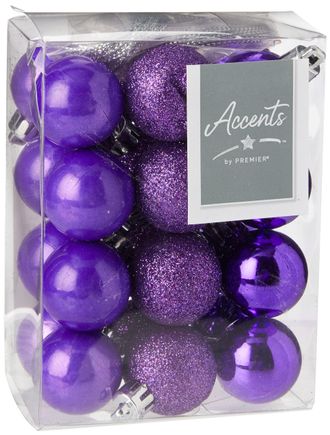 Premier Decorations, Multicolor,One, 5050882335214 Christbaumkugeln, bruchsicher, Violett, Verschiedene Ausführungen, 24 Stück