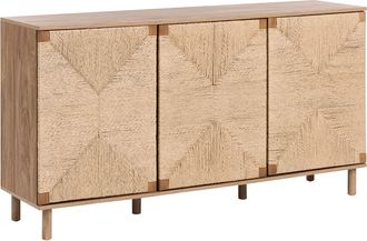 Beliani Sideboard Holzoptik Hellbraun 40x153x81 cm mit 3 Papierseil-T&uuml;ren Boho Design Bondi