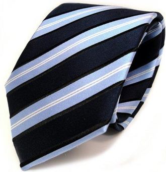 TigerTie designer seidenkrawatte bleu foncé/bleu clair/rayures noir/argent-cravate 100% soie
