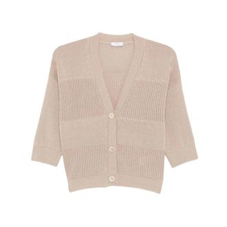 PESERICO Gerippter Cardigan mit V-Ausschnitt - - Knitwear - Damen - Beige - 3XL