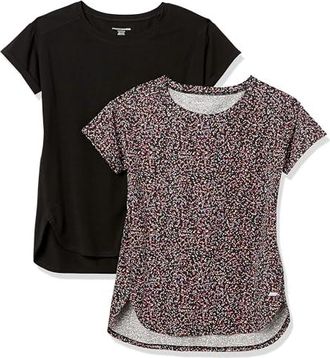 Amazon Essentials T-shirt Studio léger à col rond, coupe décontractée (grandes tailles disponibles) Femme, Lot de 2, Noir Imprimé Confettis, XL