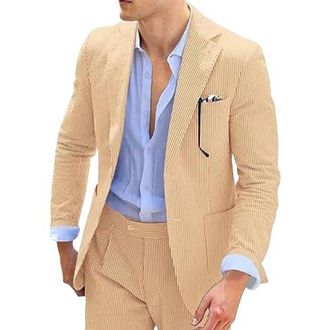 Generic Ensemble de costume fin en seersucker ray&eacute; pour homme - Tenue d&eacute;t&eacute; pour la plage et le mariage - 2 pi&egrave;ces - Costume classique &agrave; ventouse, Orange, XXL