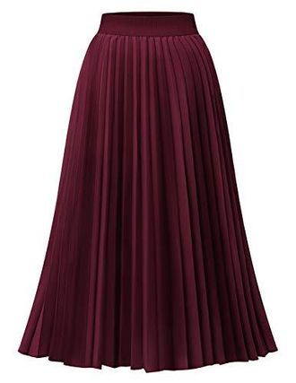 Dresstells Jupe Pliss&eacute;e Femme Longue Taille &eacute;lastique Jupe Mi-Longue pour Femme Burgundy XS