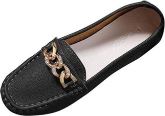 Generic Mocassins d&eacute;contract&eacute;s &agrave; talon plat pour femme - &Eacute;l&eacute;gants - Bout rond - Cha&icirc;ne en m&eacute;tal - Respirant et confortable - Chaussures classiques pour le quo