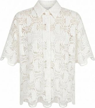 Meimeij Femme, Blouses et Chemises, Blanc, Taille: 36 FR Eyelet Lace Shirt