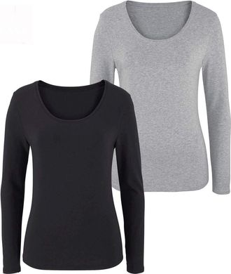Vivance Damen Langarmshirt mit klassischem Rundhalsausschnitt und k&ouml;rpernaher Passform, Baumwolle, Stretch
