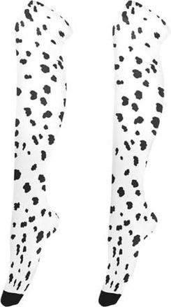Generic Chaussettes montantes au-dessus du genou pour femme Imprimé peau dalmatienne Noir Blanc Rose Collants hauts pour filles, Imprimé peau dalmatienne noir